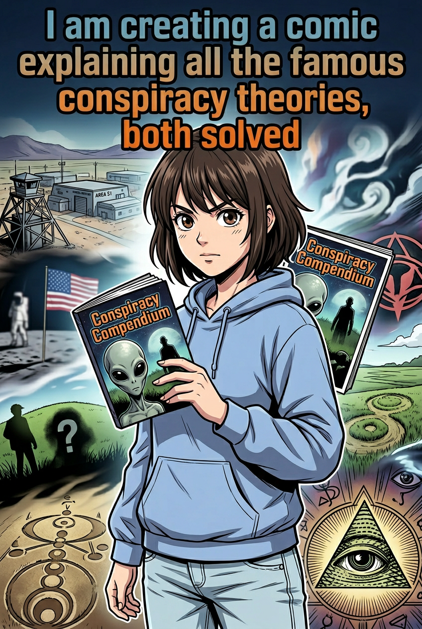 I am creating a comic explaining all the famous conspiracy theories ...